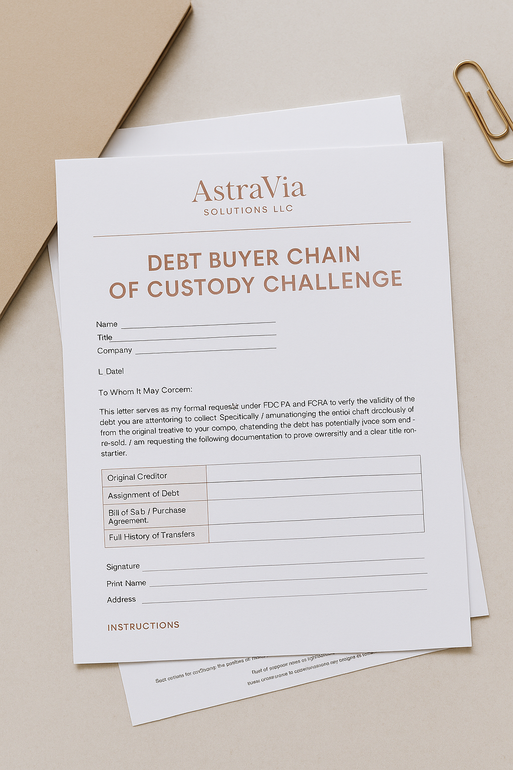 AstraVia Chain-of-Custody Debt Buyer Challenge Kit (FDCPA + FCRA)-Prem ...